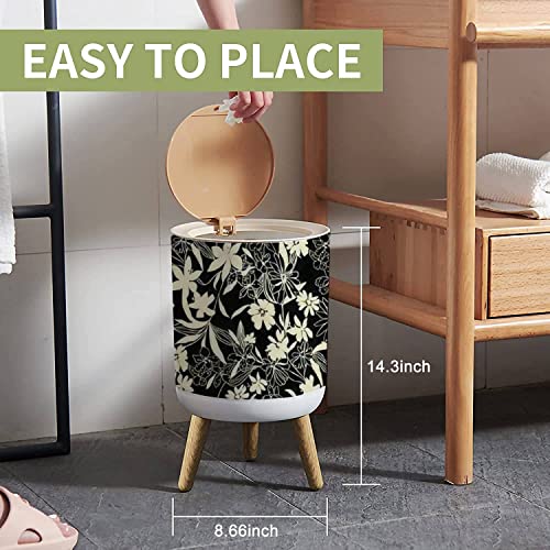 KSYGYFRUDE Small Trash Can with Lid Leopard Print Pink Rose Work Seamlessly Round Garbage Can Press Cover Wastebasket Wood Waste Bin for Bathroom Kitchen Office 7L/1.8 Gallon