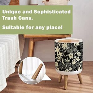 KSYGYFRUDE Small Trash Can with Lid Leopard Print Pink Rose Work Seamlessly Round Garbage Can Press Cover Wastebasket Wood Waste Bin for Bathroom Kitchen Office 7L/1.8 Gallon