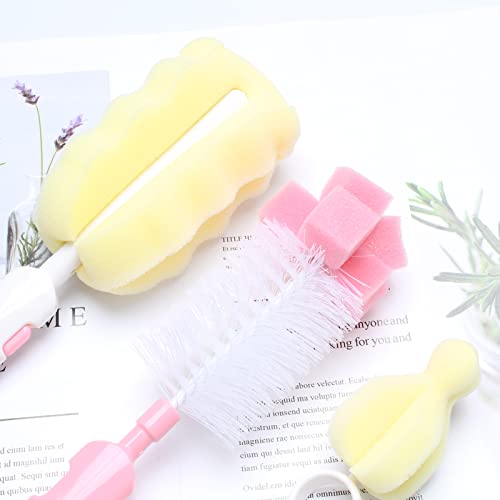 Jenbode Bottle Brush 5 Pack Cup Cleaner Sponge Brush Set Detachable Long Handle Bottle Cleaner Set Baby Nipple Brushes, Straw Brushes