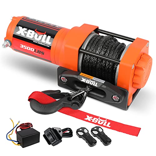 X-BULL 3500LBS Electric Winch -12V Synthetic Rope Electric Winch for Towing ATV/UTV Off Road with Mounting Bracket Wireless Remote New