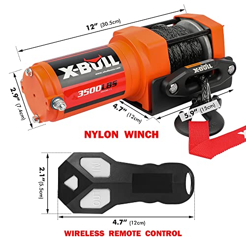 X-BULL 3500LBS Electric Winch -12V Synthetic Rope Electric Winch for Towing ATV/UTV Off Road with Mounting Bracket Wireless Remote New