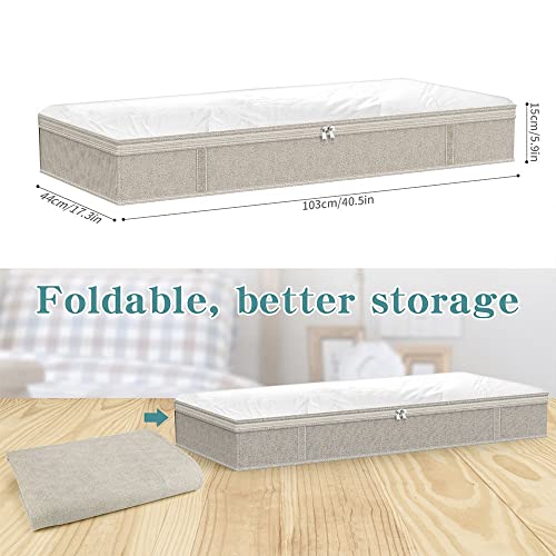 MJWDP 2 Pack Foldable Under Bed Bags Large Under Bed Storage Boxes Thick Breathable Underbed Clothes Storage Bags Zippered Organizer