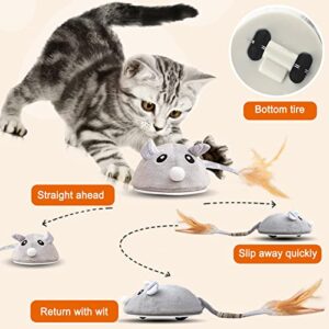 Interactive Cat Mouse Toy, Automatic Cat Toys with Feather Tail, Realistic Mouse Cat Toy Simulates Kitten Toys Self Play, Cat Toys Pet Exercise Toys with USB Charging