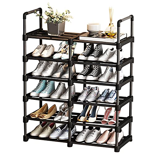 KIMCHOMERSE Shoe Rack, 6 Tiers Shoe Storage Organizer Shelf, Adjustable Light Metal Tubes Shoe Stand, Durable Large Free Standing Shoe Rack for Closet Doorway Hallway Entryway -Black