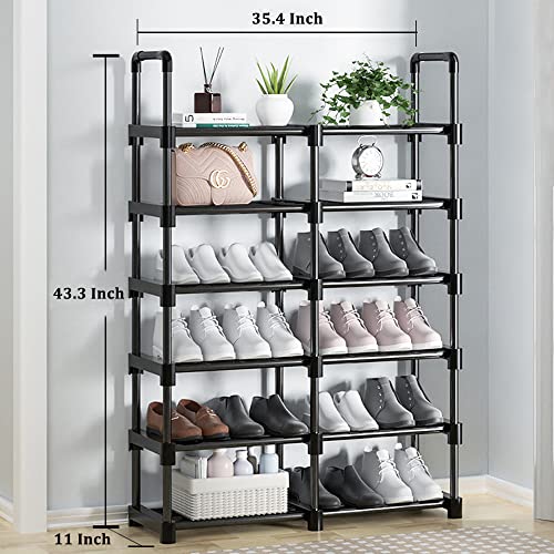 KIMCHOMERSE Shoe Rack, 6 Tiers Shoe Storage Organizer Shelf, Adjustable Light Metal Tubes Shoe Stand, Durable Large Free Standing Shoe Rack for Closet Doorway Hallway Entryway -Black