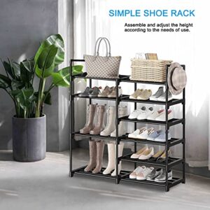 KIMCHOMERSE Shoe Rack, 6 Tiers Shoe Storage Organizer Shelf, Adjustable Light Metal Tubes Shoe Stand, Durable Large Free Standing Shoe Rack for Closet Doorway Hallway Entryway -Black