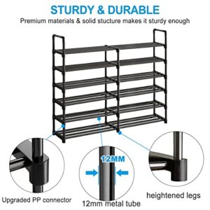 KIMCHOMERSE Shoe Rack, 6 Tiers Shoe Storage Organizer Shelf, Adjustable Light Metal Tubes Shoe Stand, Durable Large Free Standing Shoe Rack for Closet Doorway Hallway Entryway -Black