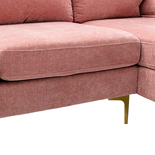 Pvillez Sectional Sofa w/Double Chaise Lounge Large Convertible Couches Chenille U-Shape Couch w/Detached Rolled Arms and Golden Legs Modern Oversize Sectional Couch for Living Room,Office