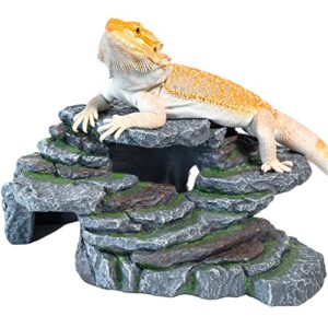 magtara cliff & cave hideout rainforest series - reptile ledge hide, basking rock, terrarium & aquarium decor, decorative resin for lizards, fish, snakes, amphibians, small animals