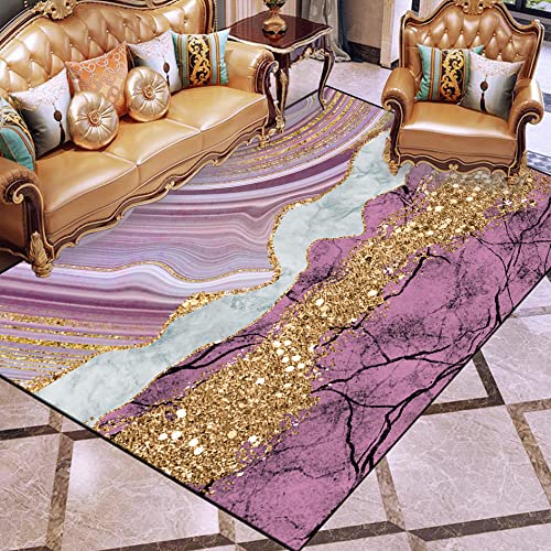 Jiospet Marble Rug Soft Marble Rugs for Living Room Gold Area Rug for Bedroom Aesthetic Rugs for Bedroom Living Room Space Decoration, (Pink, 4'×5')