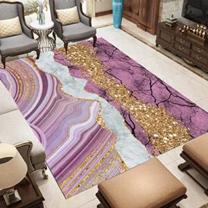 Jiospet Marble Rug Soft Marble Rugs for Living Room Gold Area Rug for Bedroom Aesthetic Rugs for Bedroom Living Room Space Decoration, (Pink, 4'×5')