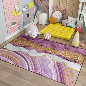 Jiospet Marble Rug Soft Marble Rugs for Living Room Gold Area Rug for Bedroom Aesthetic Rugs for Bedroom Living Room Space Decoration, (Pink, 4'×5')