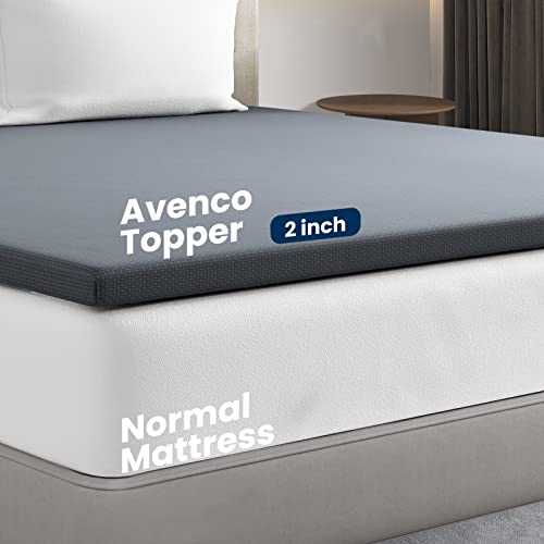 2 Inch Queen Mattress Topper, Avenco Queen Cooling Memory Foam Topper, Queen Bed Mattress Topper Motion Isolation with Breathable & Removable Cover, Gel-Infused CertiPUR-US for Pressure-Relief