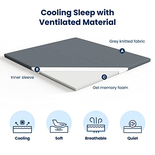 2 Inch Queen Mattress Topper, Avenco Queen Cooling Memory Foam Topper, Queen Bed Mattress Topper Motion Isolation with Breathable & Removable Cover, Gel-Infused CertiPUR-US for Pressure-Relief