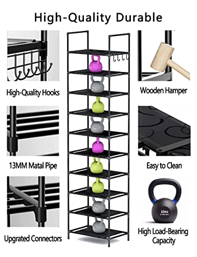 Wodeer Shoe Rack,10 Tiers Tall Free Standing Shoe Racks,Narrow Shoe Storage 20-24 Pairs Shoes, Space-Saving Shoe Shelf Organizer for Closet,Entryway,Metal Frame&Non-Woven Shelves,Black.