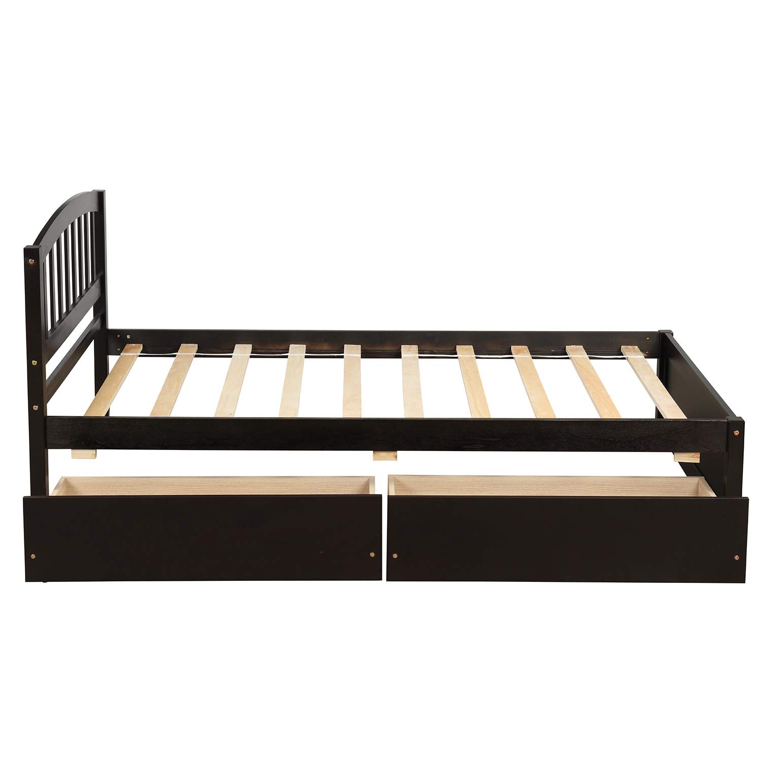 Twin Size Wood Platform Bed Frame with Headboard and 2 Underbed Storage Drawers,No Box Spring Needed, Noise Free,Espresso