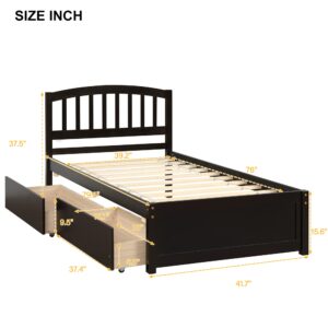 Twin Size Wood Platform Bed Frame with Headboard and 2 Underbed Storage Drawers,No Box Spring Needed, Noise Free,Espresso