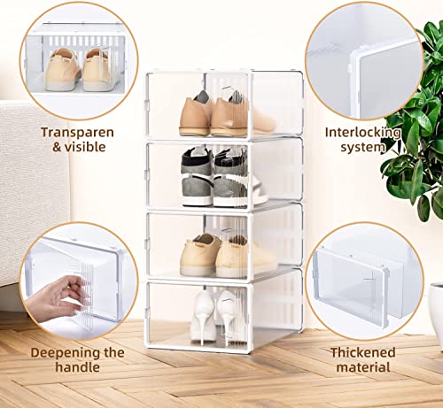 JONYJ 12 Pack Shoe Organizer, Clear Plastic Stackable Shoe Storage, Multifunctional Shoe Box, Universal Shoe Storage Boxes for Men and Women