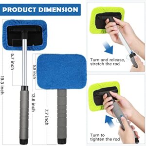 Riakrum 3 Sets Windshield Glass Cleaning Tools Auto Car Window Cleaning Tool with 9 Washable and Reusable Microfiber Pads, 3 Spray Bottle and Extendable Handle Auto Inside Glass Wiper Kit