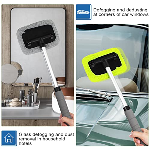 Riakrum 3 Sets Windshield Glass Cleaning Tools Auto Car Window Cleaning Tool with 9 Washable and Reusable Microfiber Pads, 3 Spray Bottle and Extendable Handle Auto Inside Glass Wiper Kit