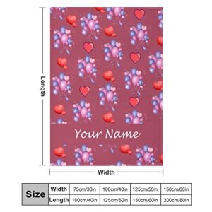 HJJKLLP Custom Throw Blanket with Your Name Text, Personalized Valentines Day Red Heart Fleece Blankets for Adult Kid Family Birthday Couple Father Mother Customized Gifts