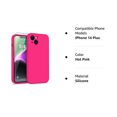 DEENAKIN Compatible with iPhone 14 Plus Case - Enhanced Camera Protection and Screen Protector - Soft Liquid Silicone Cover - Slim Fit Protective Phone Case 6.7" for Women Girls - Hot Pink