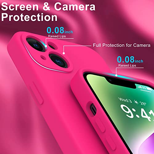 DEENAKIN Compatible with iPhone 14 Plus Case - Enhanced Camera Protection and Screen Protector - Soft Liquid Silicone Cover - Slim Fit Protective Phone Case 6.7" for Women Girls - Hot Pink