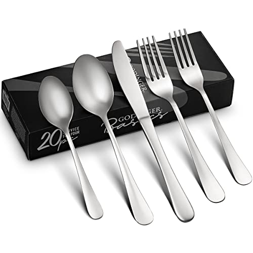 Godinger Silverware Set, Flatware Set, Matte Finish Stainless Steel Cutlery Silverware Flatware Sets, 20 Piece Set, Service for 4