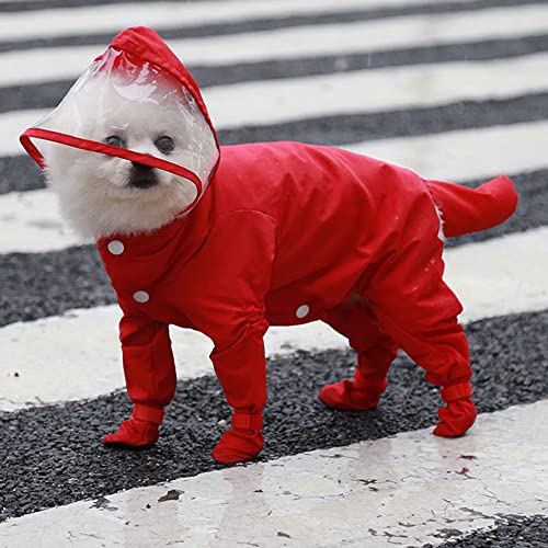 ACSUZ Full Cover Dog Raincoat One-Piece Waterproofdog Rainboot Clothes for Small Costume Puppy Jumpsuit Pet Raining Coat,Red,M