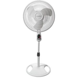 lasko 16" 3-speed pedestal fan with remote control led display widespread oscillation auto-off timer adjustable height easy-grip 1646 (renewed)