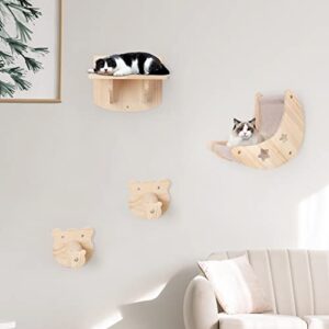 venibobo cat hammock wall mounted cat shelves with perches and two scratching posts for climbing playing and sleeping, modern indoor wooden cat wall furniture for large cats or kitty 4pcs/set