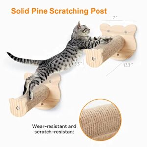 VENIBOBO Cat Hammock Wall Mounted Cat Shelves with Perches and Two Scratching Posts for Climbing Playing and Sleeping, Modern Indoor Wooden Cat Wall Furniture for Large Cats or Kitty 4pcs/Set