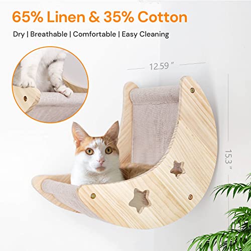 VENIBOBO Cat Hammock Wall Mounted Cat Shelves with Perches and Two Scratching Posts for Climbing Playing and Sleeping, Modern Indoor Wooden Cat Wall Furniture for Large Cats or Kitty 4pcs/Set