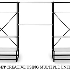 Displays2go Portable Shelving Display with 4 Tiers, Floor Standing, Paulownia Wood - White (SMPSU1SU)