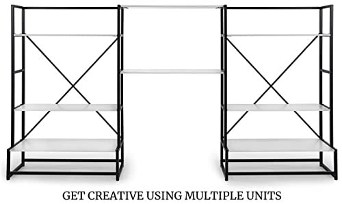 Displays2go Portable Shelving Display with 4 Tiers, Floor Standing, Paulownia Wood - White (SMPSU1SU)