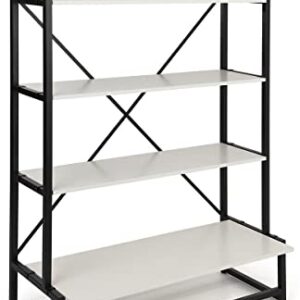 Displays2go Portable Shelving Display with 4 Tiers, Floor Standing, Paulownia Wood - White (SMPSU1SU)