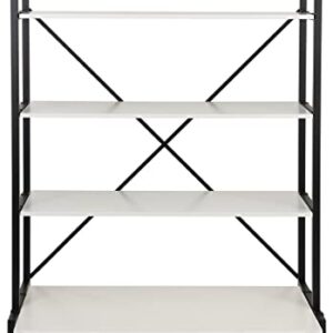 Displays2go Portable Shelving Display with 4 Tiers, Floor Standing, Paulownia Wood - White (SMPSU1SU)