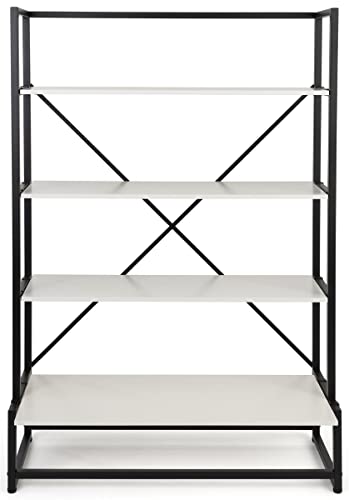 Displays2go Portable Shelving Display with 4 Tiers, Floor Standing, Paulownia Wood - White (SMPSU1SU)