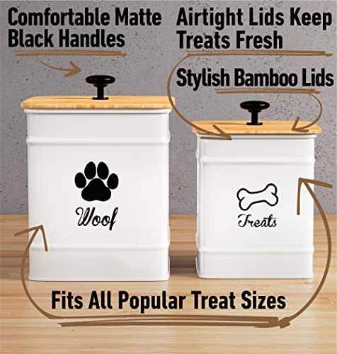 Dog Treat Container Airtight Set of 2 - 8x6" & 7x5" Dog Treat Jars with Lids Airtight - Dog Treat Jars for Kitchen Counter - Dog Treat Canister - Big Dog Cookie Jar Dog Treat Jar - Pet Treat Container