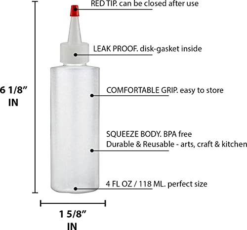 BRIGHTFROM Condiment Squeeze Bottles, 4 OZ Empty Squirt Bottle, Red Top Cap, Leak Proof - for Ketchup, Mustard, Syrup, Sauces, Dressing, Oil, Arts & Crafts, BPA FREE Plastic - 4 PACK