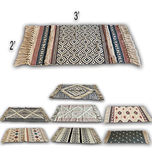 Beautifully 2'x3' Woven 3D Design Colorful Boho Cotton Small Area Fluffy Indoor Rugs for Living Room, Bedroom, Bathroom, Kitchen, Outdoor Picnic (Geometric 1)