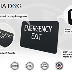 ALPHA DOG Emergency Exit Sign with Braille - ADA Compliant Tactile Emergency Exit Sign with Grade 2 Contracted Braille and Raised Text, 4x8 Inch, UV Stable for Indoor or Outdoor Use, Made in the USA