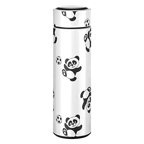 CaTaKu Panda Soccer White Water Bottle Insulated 16 oz Stainless Steel Flask Thermos Bottle for Coffee Water Drink Reusable Wide Mouth Vacuum Travel Mug