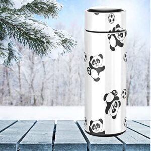 CaTaKu Panda Soccer White Water Bottle Insulated 16 oz Stainless Steel Flask Thermos Bottle for Coffee Water Drink Reusable Wide Mouth Vacuum Travel Mug