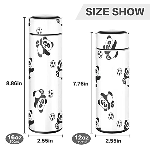 CaTaKu Panda Soccer White Water Bottle Insulated 16 oz Stainless Steel Flask Thermos Bottle for Coffee Water Drink Reusable Wide Mouth Vacuum Travel Mug