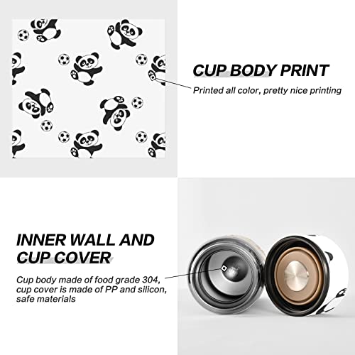 CaTaKu Panda Soccer White Water Bottle Insulated 16 oz Stainless Steel Flask Thermos Bottle for Coffee Water Drink Reusable Wide Mouth Vacuum Travel Mug