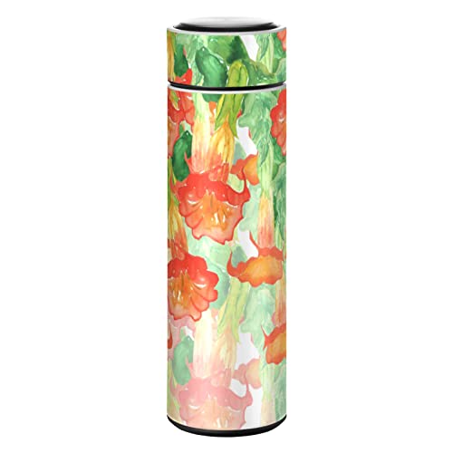 CaTaKu Watercolor Flower Water Bottle Insulated 16 oz Stainless Steel Flask Thermos Bottle for Coffee Water Drink Reusable Wide Mouth Vacuum Travel Mug