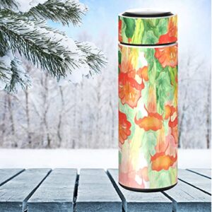 CaTaKu Watercolor Flower Water Bottle Insulated 16 oz Stainless Steel Flask Thermos Bottle for Coffee Water Drink Reusable Wide Mouth Vacuum Travel Mug