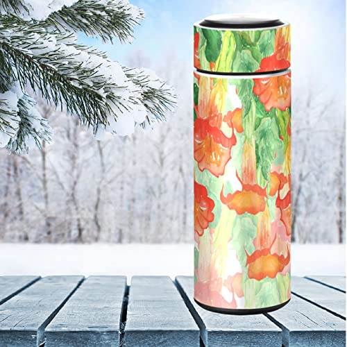 CaTaKu Watercolor Flower Water Bottle Insulated 16 oz Stainless Steel Flask Thermos Bottle for Coffee Water Drink Reusable Wide Mouth Vacuum Travel Mug