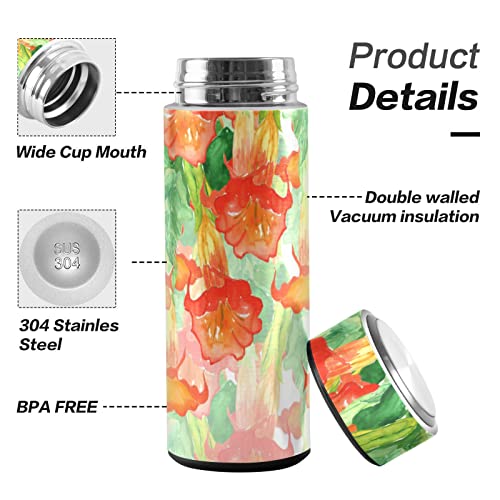 CaTaKu Watercolor Flower Water Bottle Insulated 16 oz Stainless Steel Flask Thermos Bottle for Coffee Water Drink Reusable Wide Mouth Vacuum Travel Mug